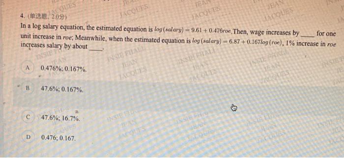 Solved In a log salary equation, the estimated equation is | Chegg.com