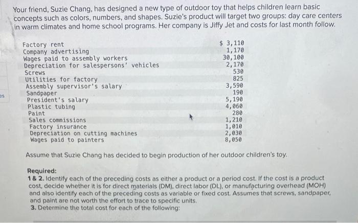 Solved Your friend, Suzie Chang, has designed a new type of | Chegg.com
