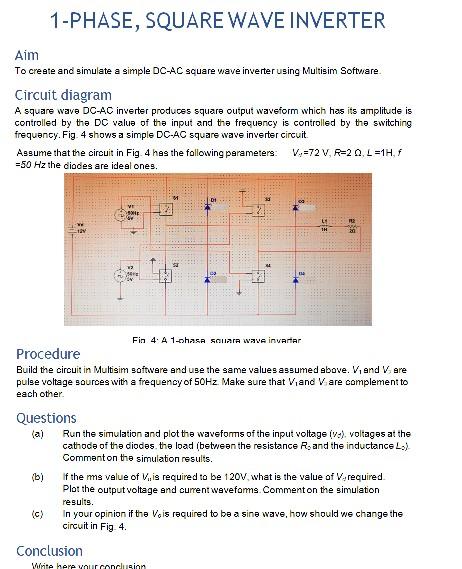 Solved 1-PHASE, SQUARE WAVE INVERTER Aim To create and | Chegg.com