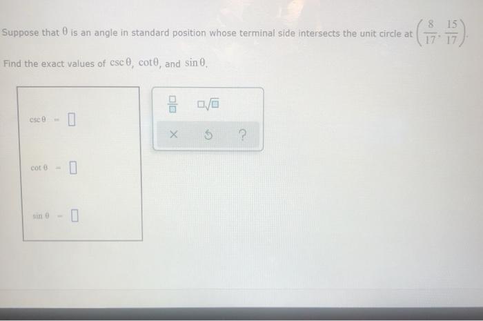 Solved Suppose that is an angle in standard position whose | Chegg.com