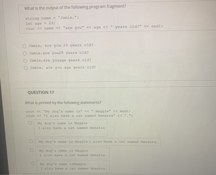 Solved What is the output of the following program fragment? | Chegg.com