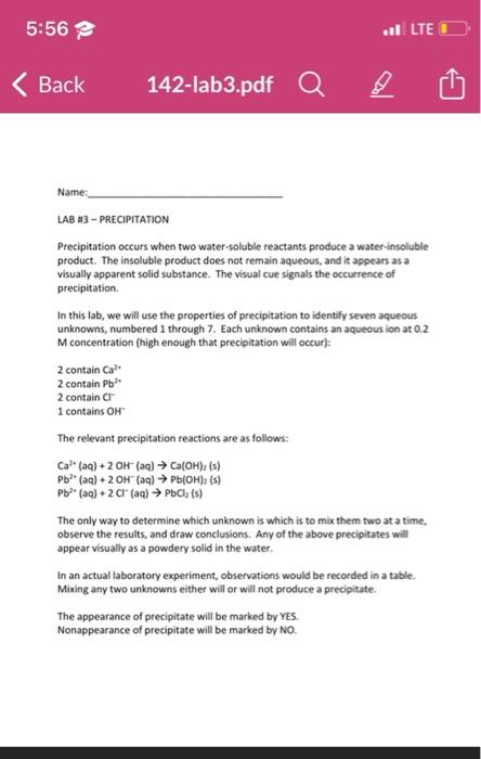 Solved Name: LAB A3 - PRECIPITATION Precipitation occurs | Chegg.com