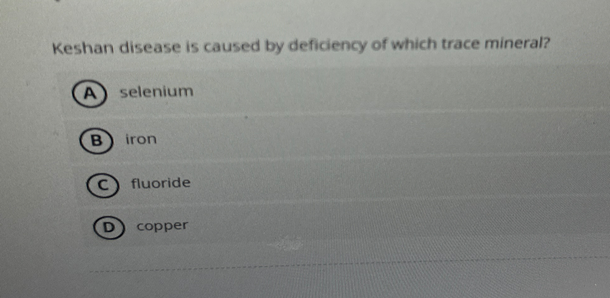 Solved Keshan disease is caused by deficiency of which trace | Chegg.com