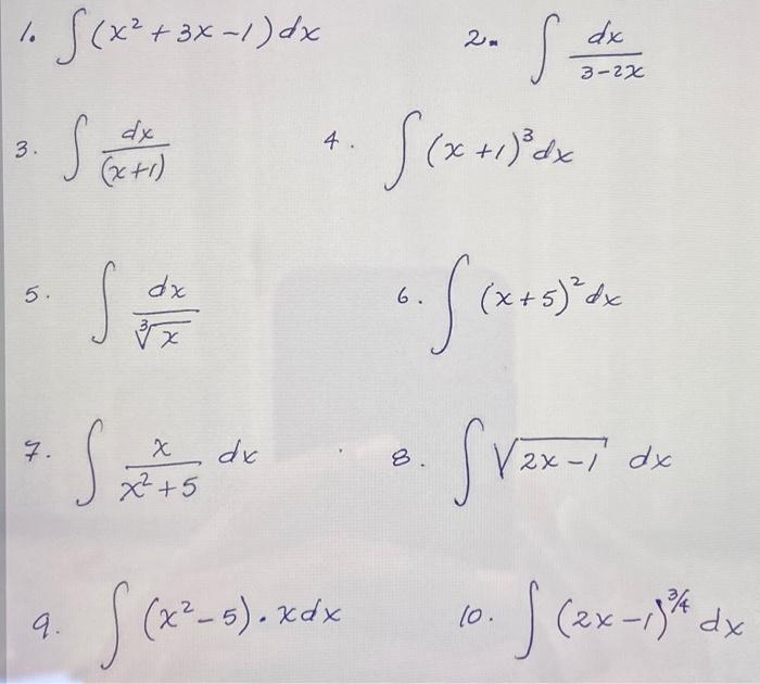 Solved 1. S (x² + 3x - 1) dx S 3. 5. 7. dx (x+1) S. S; dx x | Chegg.com