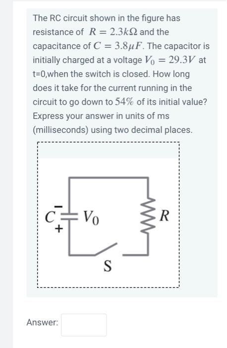 Solved The RC circuit shown in the figure has resistance of | Chegg.com