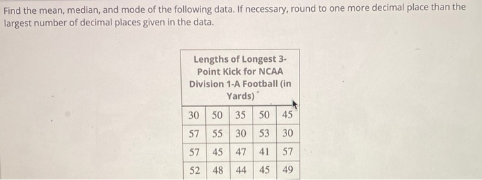 Solved Find the mean, median, and mode of the following | Chegg.com