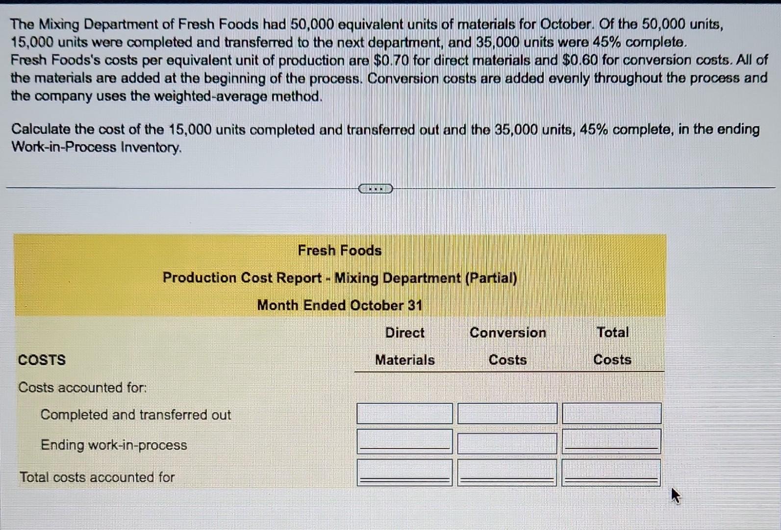 Solved The Mixing Department of Fresh Foods had 50,000 | Chegg.com