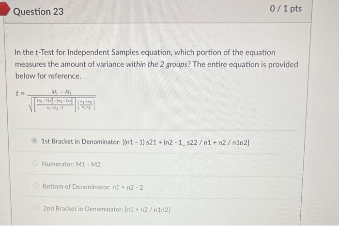 Solved In the t-Test for Independent Samples equation, which | Chegg.com