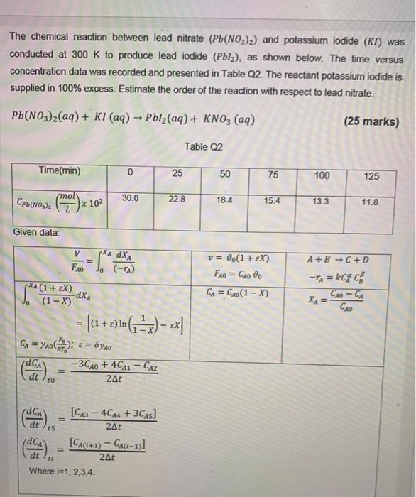 Solved The chemical reaction between lead nitrate (Pb(NO3)2) | Chegg.com