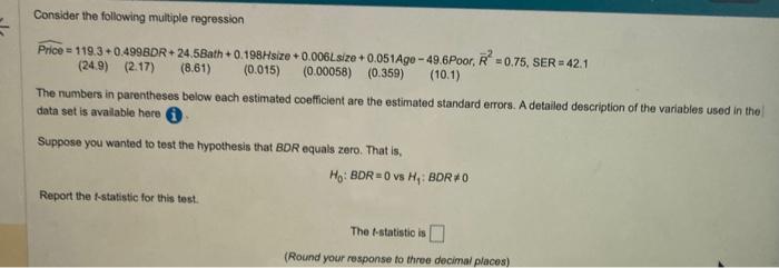 Solved Consider the following multiple regression Price | Chegg.com