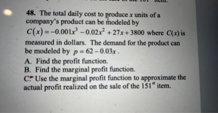 Solved need part A . find the profit function. Also Find the | Chegg.com