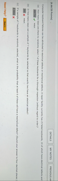 Solved [6.66/20 ﻿Points]Computer keyboard failures can be | Chegg.com