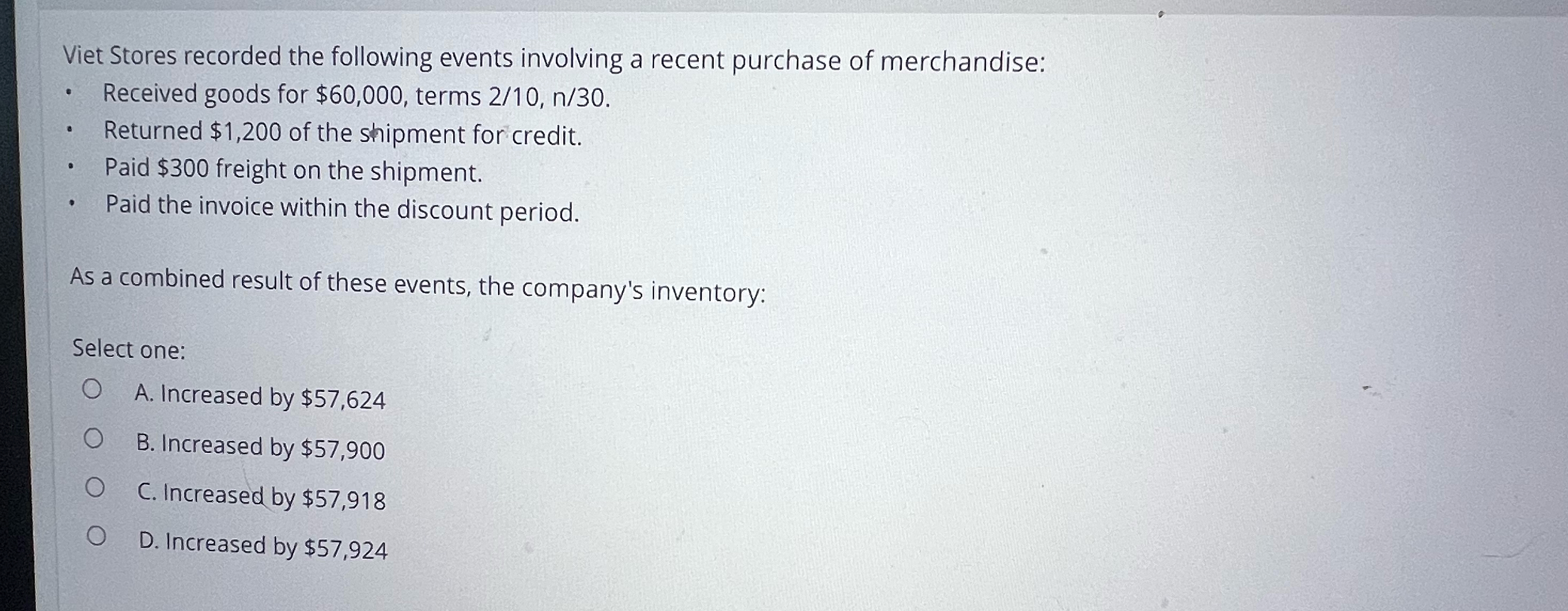 Solved Viet Stores recorded the following events involving a | Chegg.com
