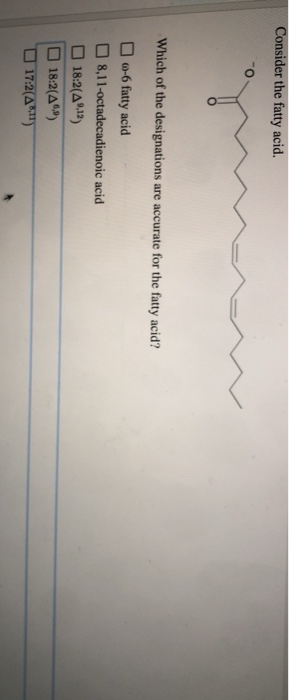 Solved Consider the fatty acid. Which of the designations | Chegg.com