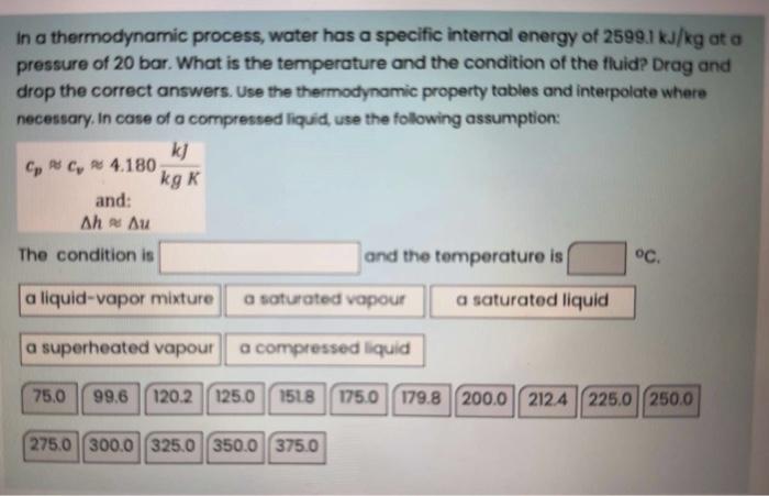 Solved In a thermodynamic process, water has a specific | Chegg.com