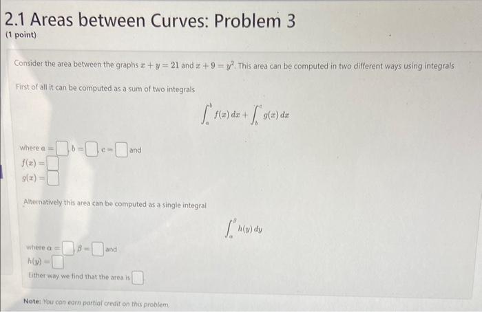 Solved 2.1 Areas between Curves: Problem 3 (1 point) | Chegg.com