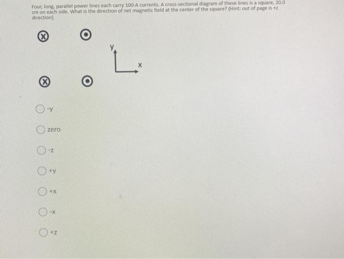 Solved Four, long, parallel power lines each carry 100-A | Chegg.com