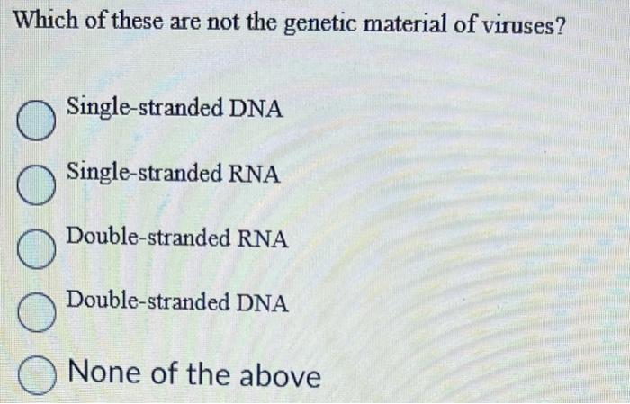 Solved Which of these are not the genetic material of | Chegg.com