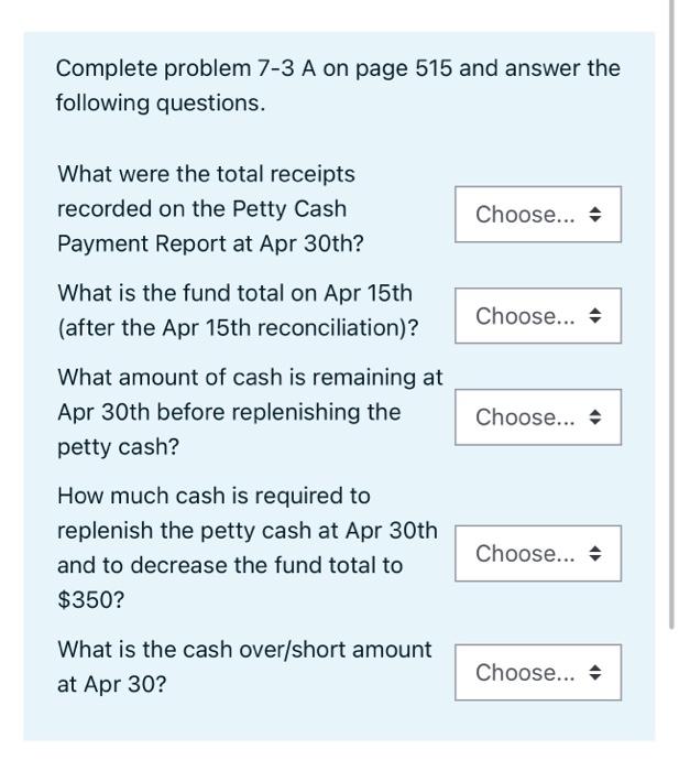 Solved Problem 7-3A Petty cash fund reimbursement and | Chegg.com