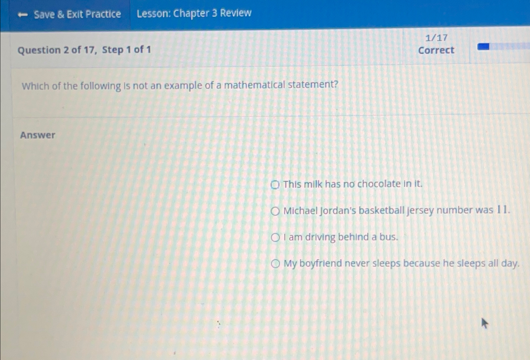 Solved Save & Exit PracticeLesson: Chapter 3 ﻿ReviewQuestion | Chegg.com