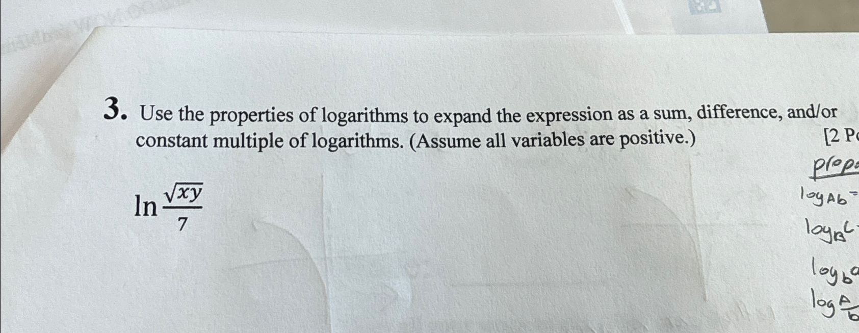 Solved Use the properties of logarithms to expand the | Chegg.com