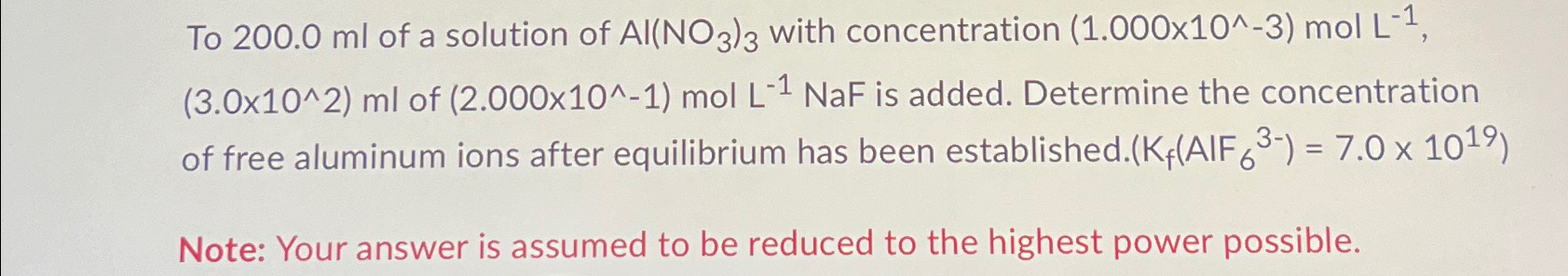 To 200.0ml ﻿of a solution of Al(NO3)3 ﻿with | Chegg.com