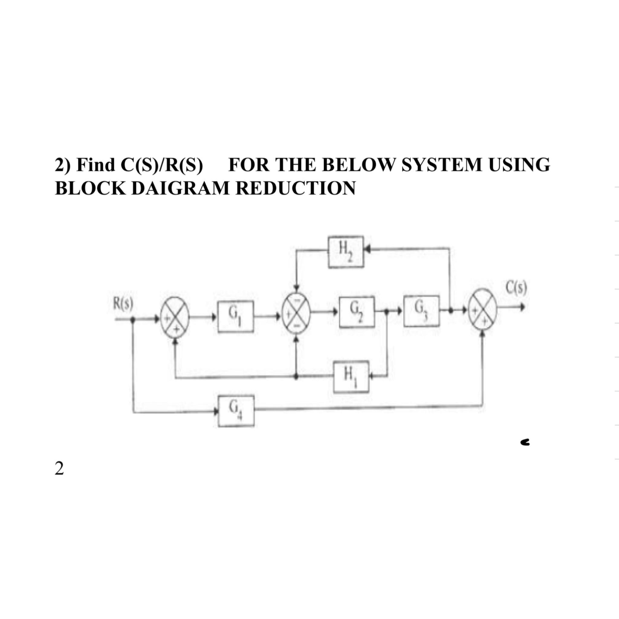 Solved Find C(S)/R(S) ﻿FOR THE BELOW SYSTEM USING BLOCK | Chegg.com