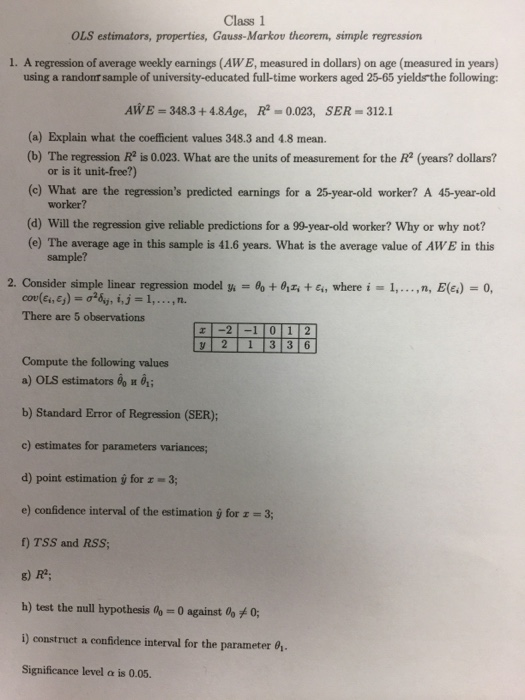 Solved Class 1 Ols Estimators Properties Gauss Markov