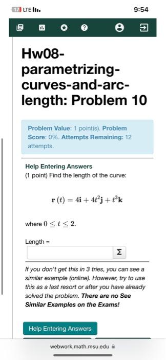 Solved Hw08- parametrizing- curves-and-arc- length: Problem | Chegg.com