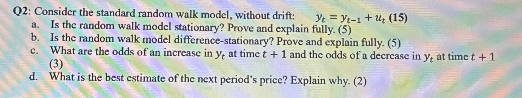 Solved Q2: Consider the standard random walk model, without | Chegg.com