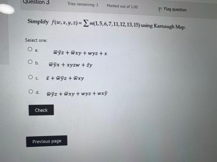 Solved Question 3 Tries remaining: 1 Marked out of 1.00 p | Chegg.com