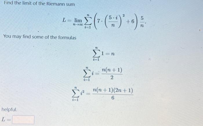 Solved Find the limit of the Riemann sum | Chegg.com
