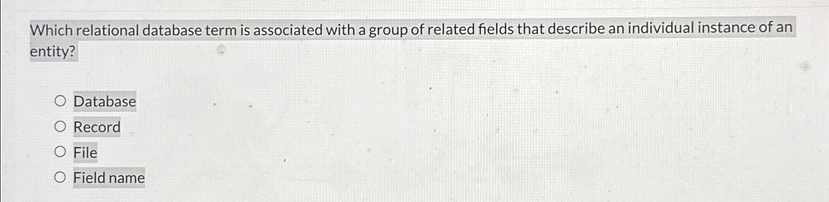 Solved Which relational database term is associated with a | Chegg.com