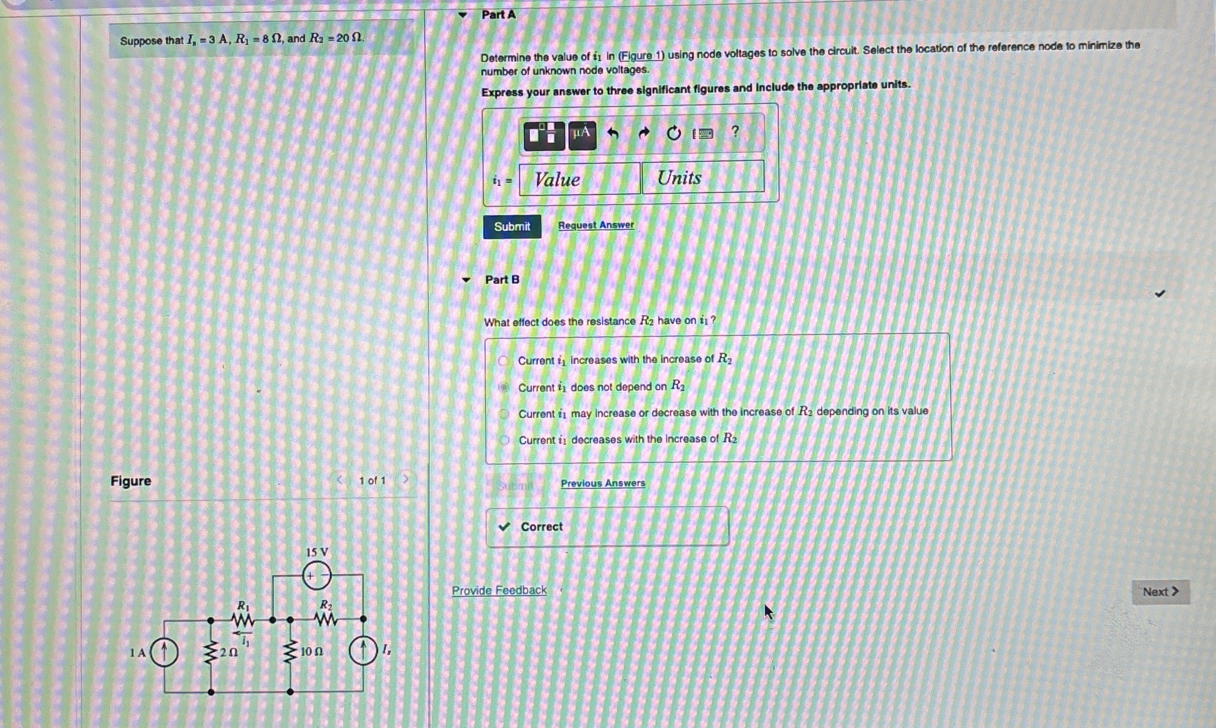 Solved Suppose that In=3A,R1=8Ω, ﻿and R2=20Ω.Figure1 ﻿of | Chegg.com