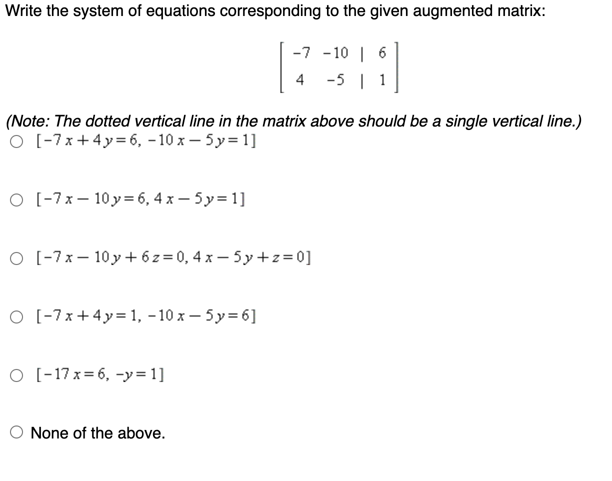 Solved Write the system of equations corresponding to the | Chegg.com