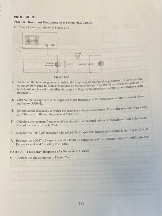 Solved EXPERIMENT 25 RESONANCE OF A SERIES RLC CIRCUIT | Chegg.com
