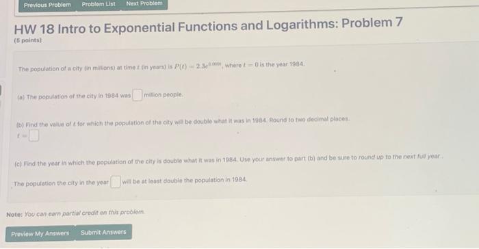 Solved HW 18 Intro to Exponential Functions and Logarithms: | Chegg.com