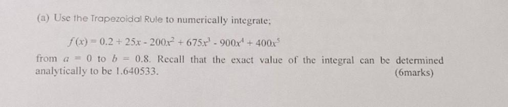 Solved (a) Use the Trapezoidal Rule to numerically | Chegg.com