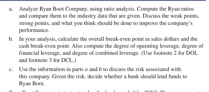 Solved a. Analyze Ryan Boot Company, using ratio analysis. | Chegg.com
