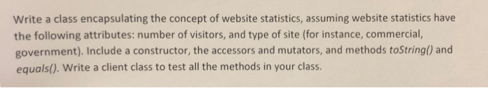 Solved Write a class encapsulating the concept of website | Chegg.com
