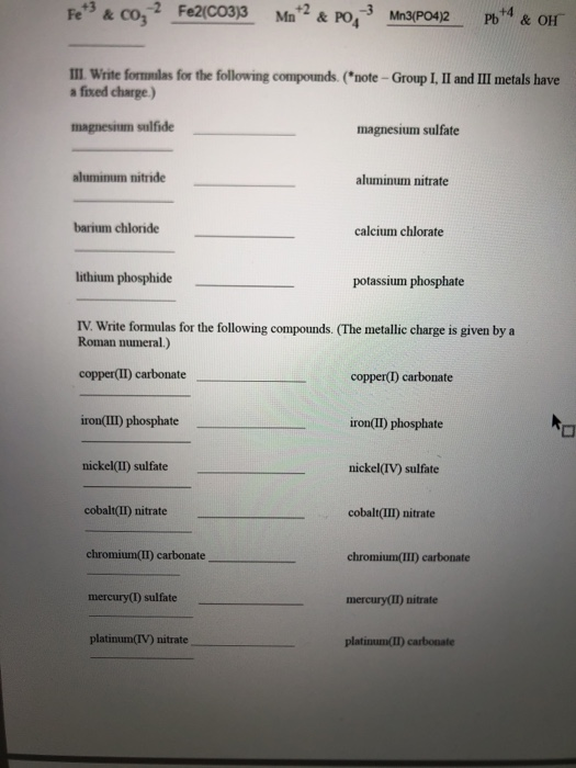 Solved & Co, ? Fe2(CO3)3 Mn? & PO,? Mn3(PO4)2 Pb+' & OH III | Chegg.com
