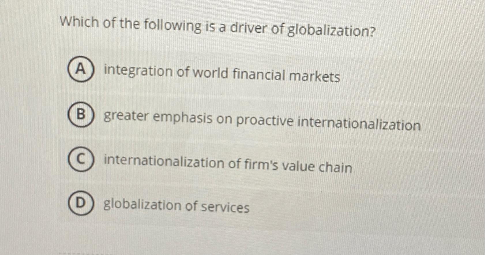 Solved Which of the following is a driver of | Chegg.com