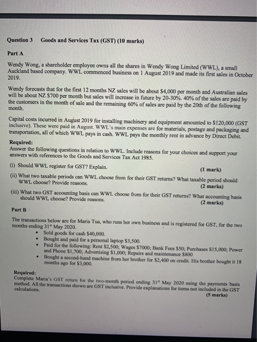 Solved Question 3 Goods and Services Tax (GST) (10 marks) | Chegg.com