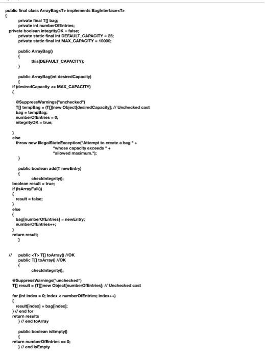 Solved public final class ArrayBag | Chegg.com