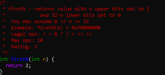 firstN(int n) ﻿returns value with n ﻿upper bits set | Chegg.com