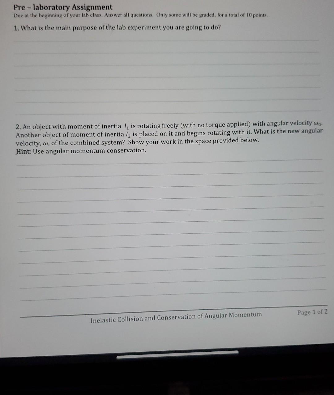 Solved Pre-laboratory Assignment Due at the beginning of | Chegg.com