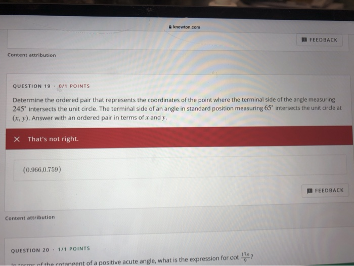 Solved knewton.com FEEDBACK Content attribution QUESTION 19 | Chegg.com