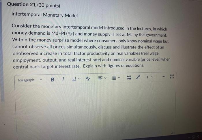 Solved Intertemporal Monetary Model Consider the monetary | Chegg.com