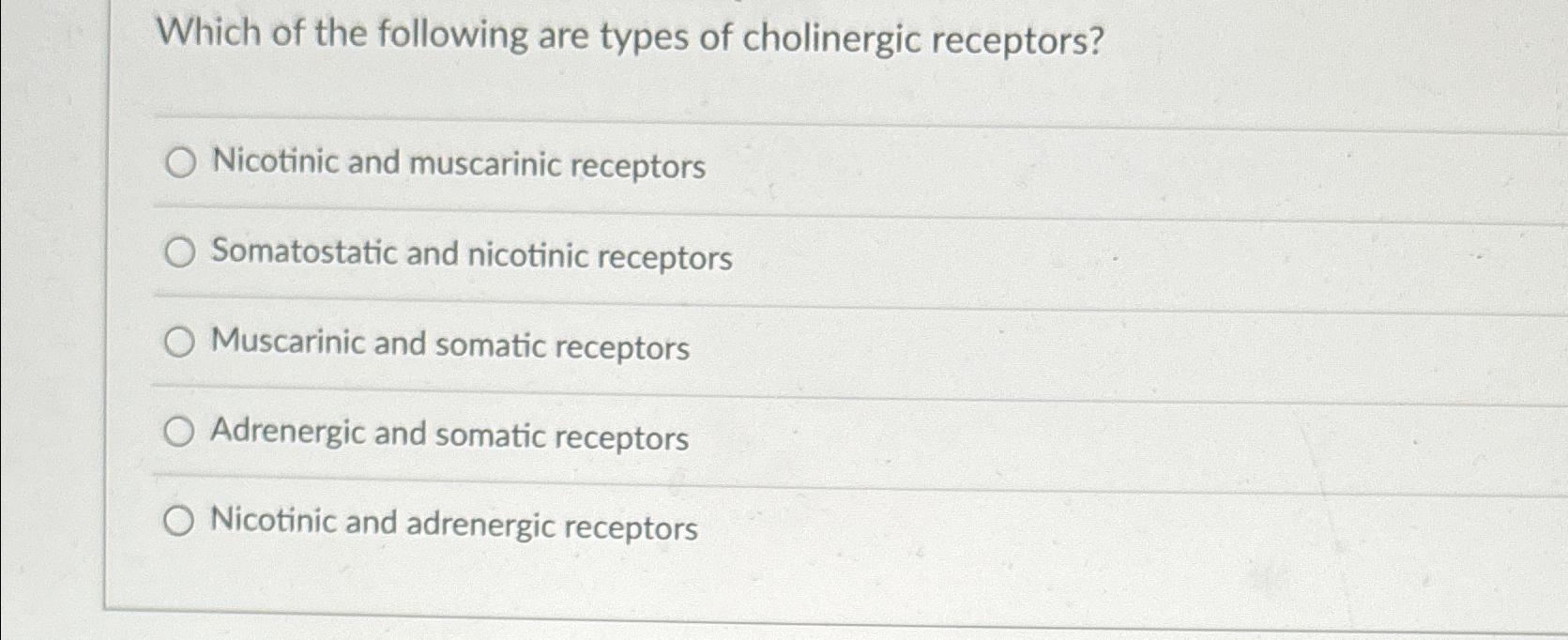 Solved Which of the following are types of cholinergic | Chegg.com