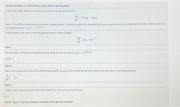 Solved General Solution of a First Order Linear Differential | Chegg.com